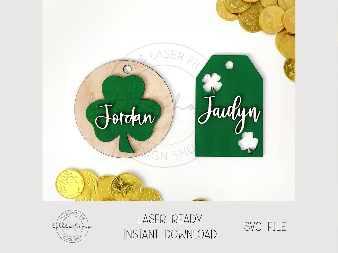 St. Patricks Tag Svg, St Patricks Hang Tag Svg, Shamrock Name Tag Svg ...