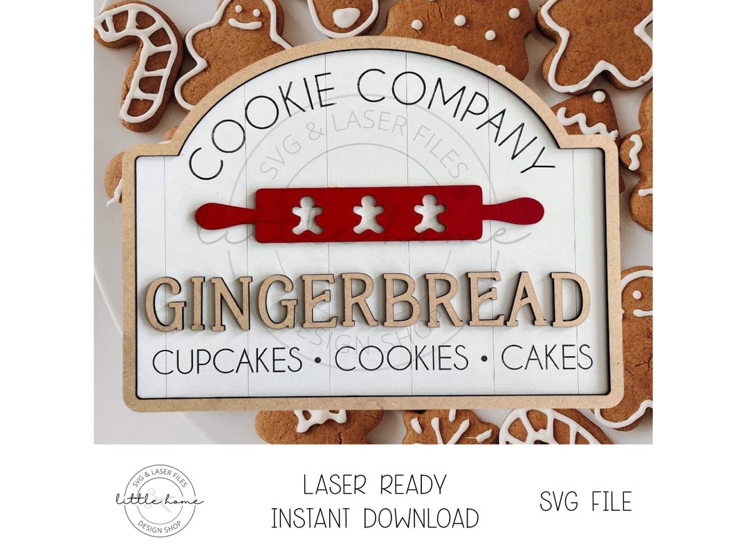 Gingerbread Bakery Sign Laser SVG File, Winter Shelf Sitter Cut File ...