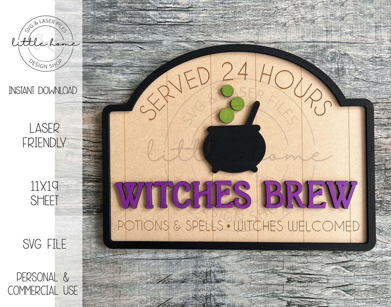 Witches Brew Halloween Sign Laser SVG, Halloween Shelf Sitter File ...