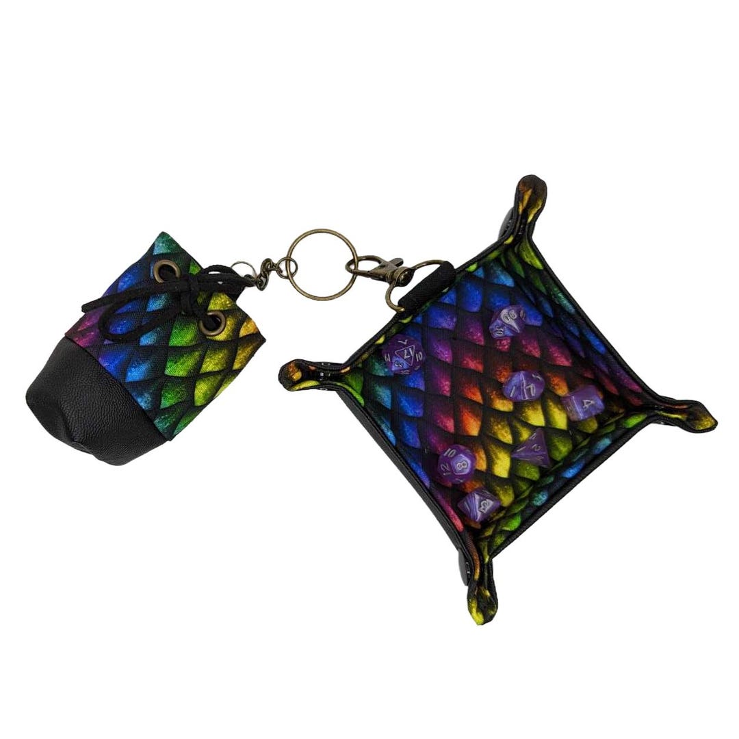Rainbow Dragon Scale - TTRPG To-go Keychain, Micro Dice Tray and Bag ...