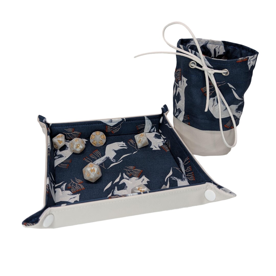 Arctic Fox RPG Kit - Dice Bag, Dice Tray, Bright White Faux Leather ...