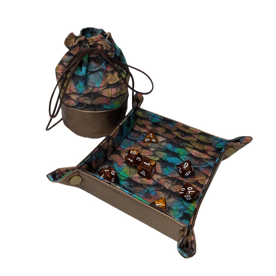 Copper Dragon Scale RPG Kit - Dice Bag, Dice Tray, Metallic Faux ...