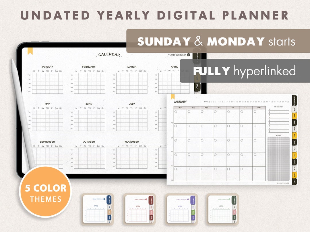 Undated Yearly Digital Planner | the Perpetual Planner | Goodnotes ...