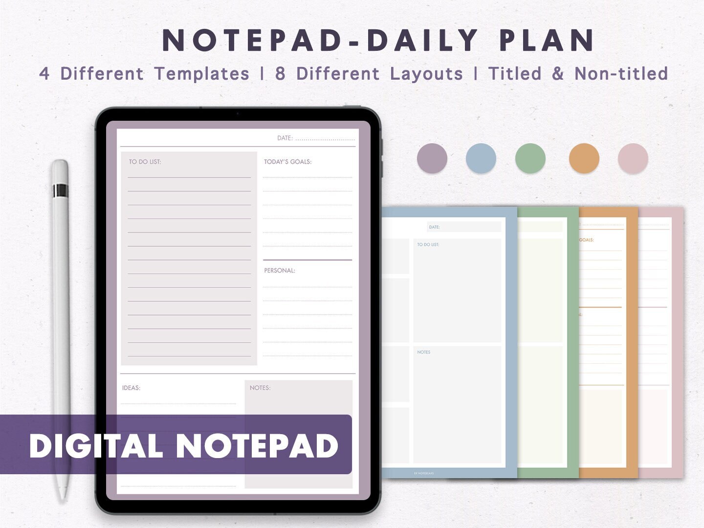 Digital Notepad Daily Planning 5 Colors Available Goodnotes, Notability ...