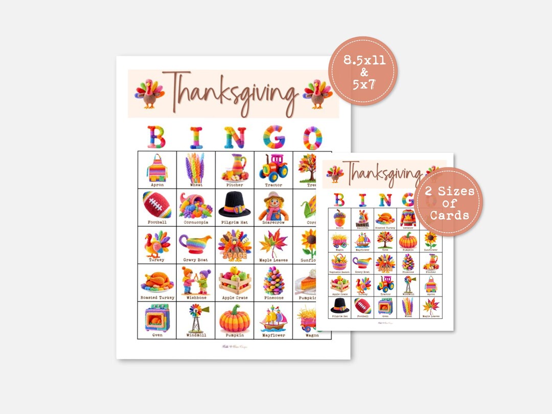 Thanksgiving Bingo Game Printable, 50 Cards, PDF Download, Fun Yarn ...