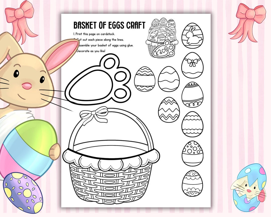 Kids Easter Basket of Eggs Craft Printable, Gratitude Writing Activity ...