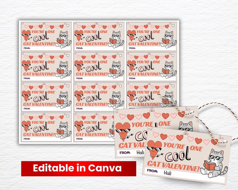 Editable Cat Reading Valentine Card Printable, Last Minute Classroom ...
