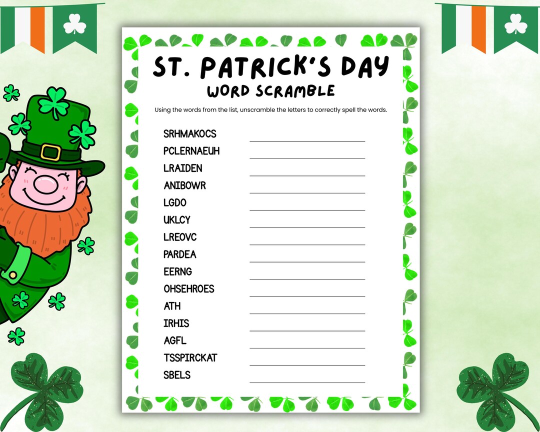 St. Patrick’s Day Word Scramble Printable With Answer Key, March ...