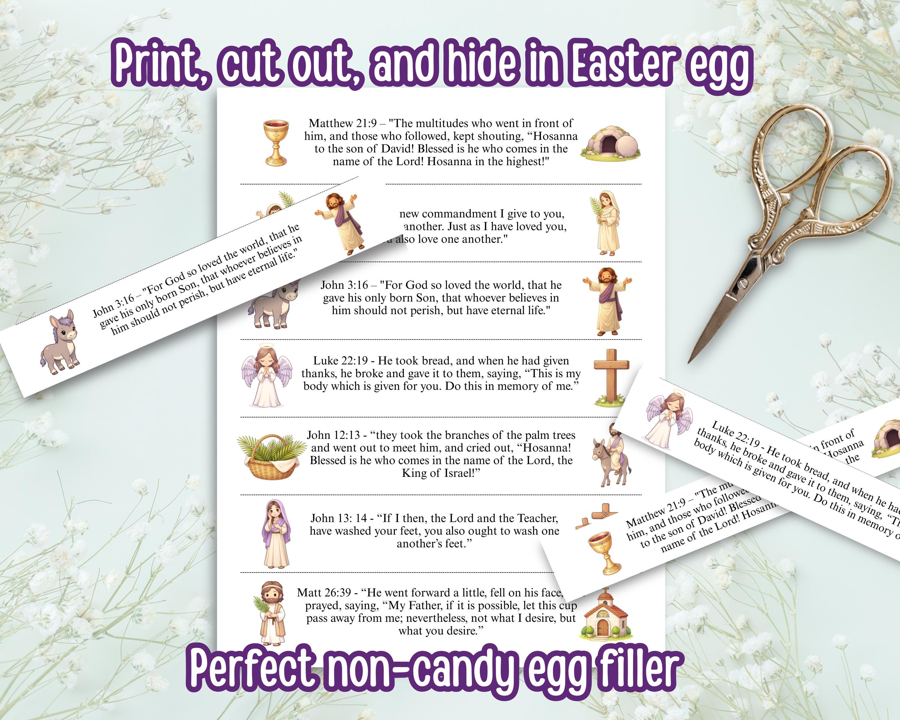 Christian Easter Egg Fillers Printable, Bible Verse Strips for Kids ...