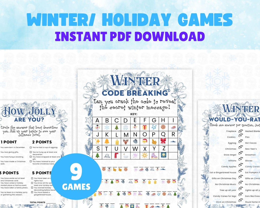 Holiday Games Set |printable Blue Monochromatic Design Activities ...
