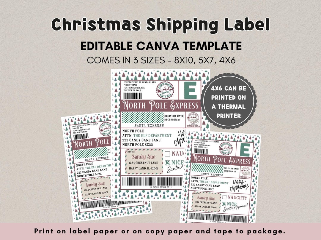 Editable Christmas Tree Shipping Label Template: Personalized North ...