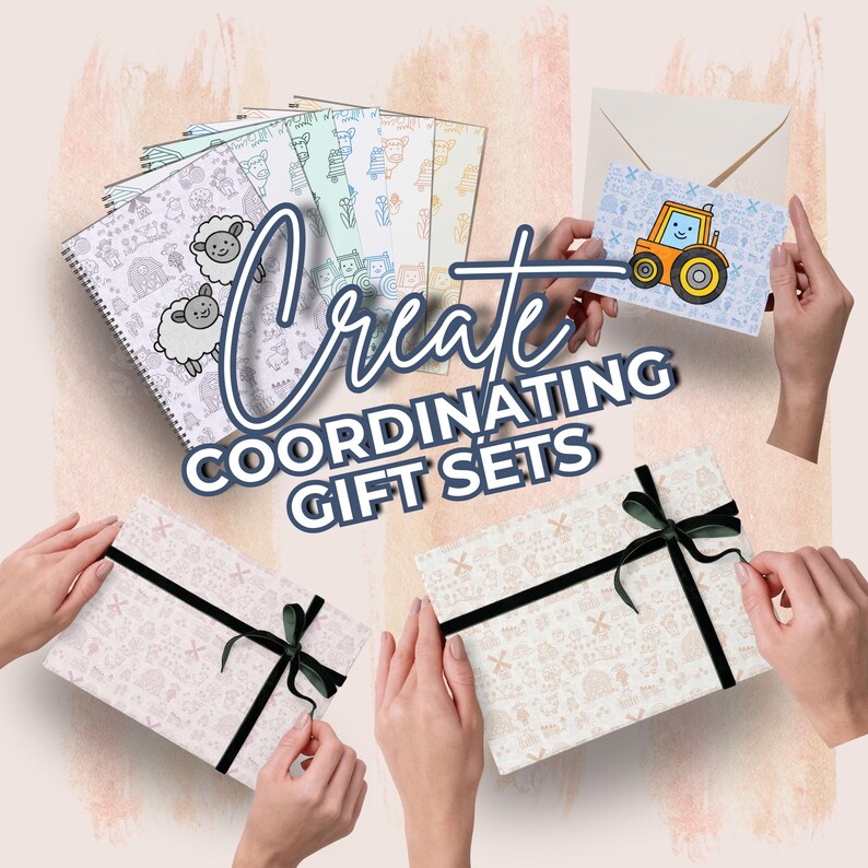 Farm Theme Repeating Pattern PNG & JPG Set - 6 Colors - Farm Animals, Tractor Fields - Paper or ...