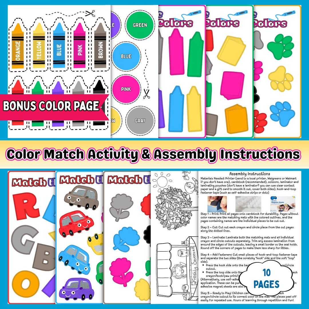 Color Matching Mats Printable Preschool Activity, Toddler Color Sorting ...