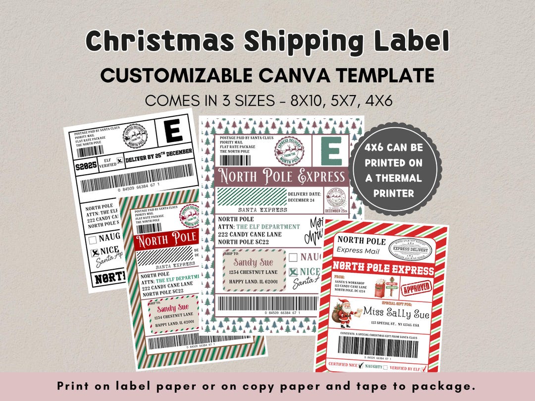 Editable Christmas Shipping Label Template Bundle: Personalized North ...