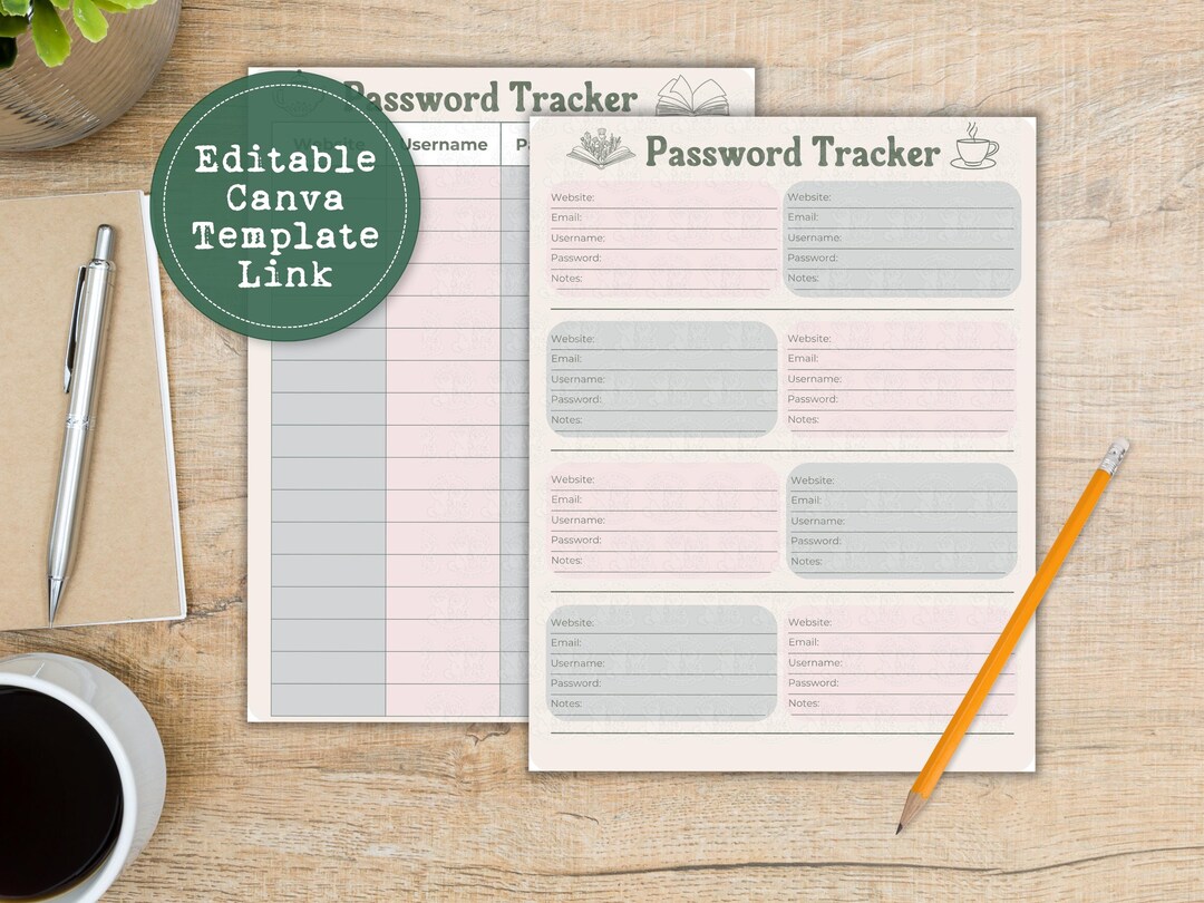 Editable Boho Password Tracker Template, Organize Login Info, Fill by ...