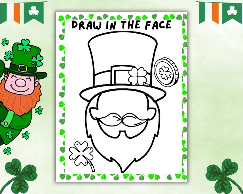 St. Patrick’s Day Draw the Face Printable, Leprechaun Craft Activity ...