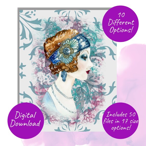 Art Deco Flapper 10 Designs Printable Wall Art. Digital Art. - Etsy
