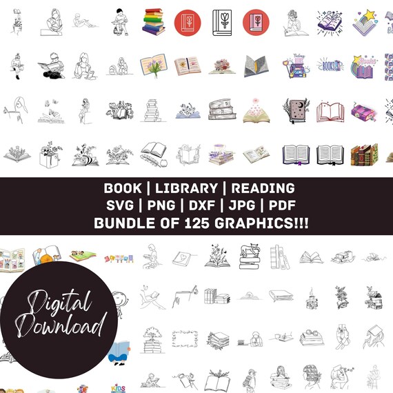 Books Library Reading Svg Png Dxf Jpgpdf Graphics Read - Etsy