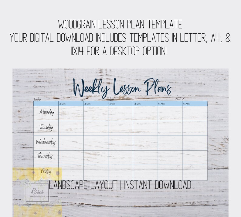 Weekly Lesson Plan Template, Digital Download Lesson Planner, Printable ...