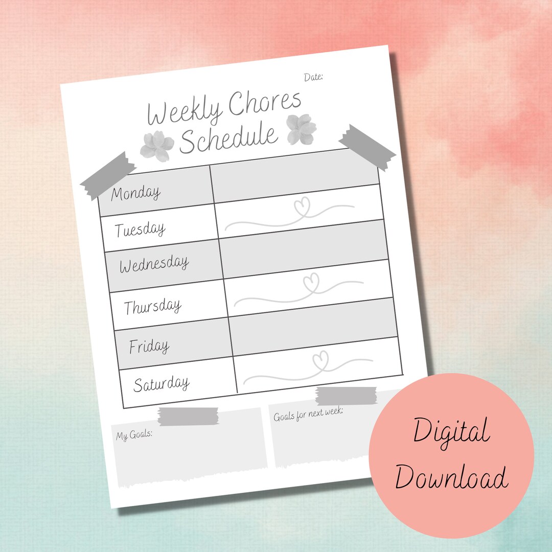 Printable Weekly Chores Journal for Kids | for Girls| for Children ...