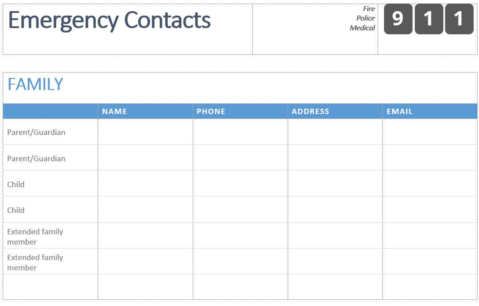 Emergency Contacts Tracker *printable* - Seven (7) Categories Included ...