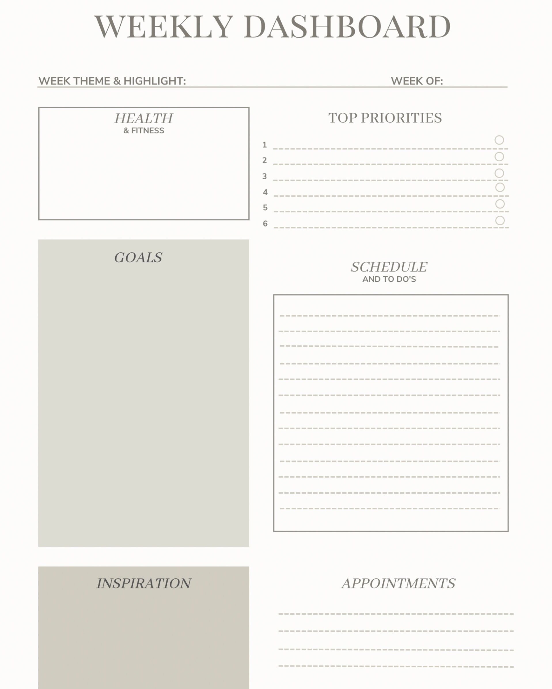 Weekly Dashboard & Planner Goal Tracker, To-do List, Organize Your Week ...