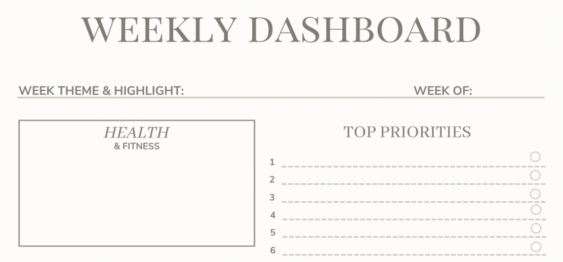 Weekly Dashboard & Planner Goal Tracker, To-do List, Organize Your Week ...