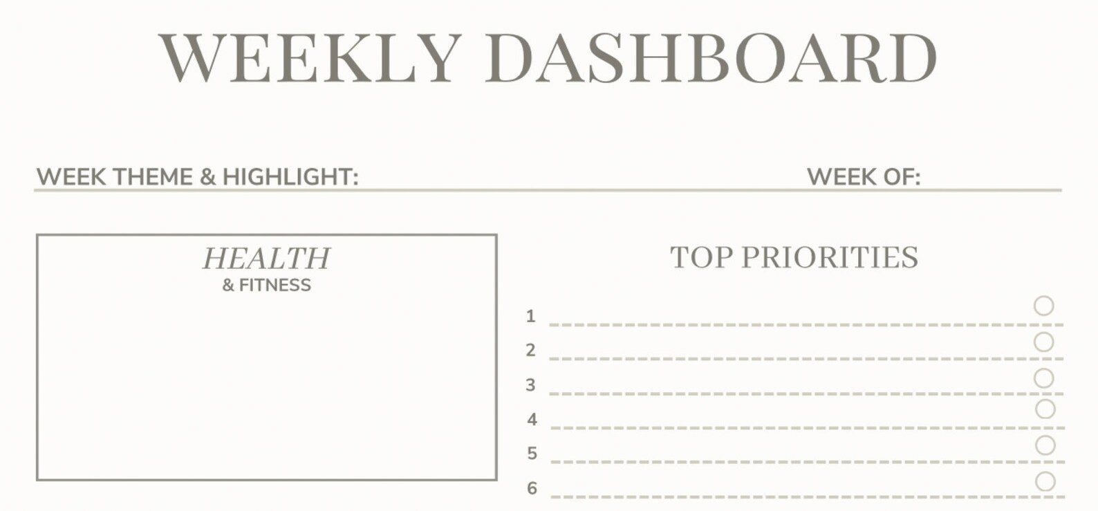 Weekly Dashboard & Planner Goal Tracker, To-do List, Organize Your Week ...