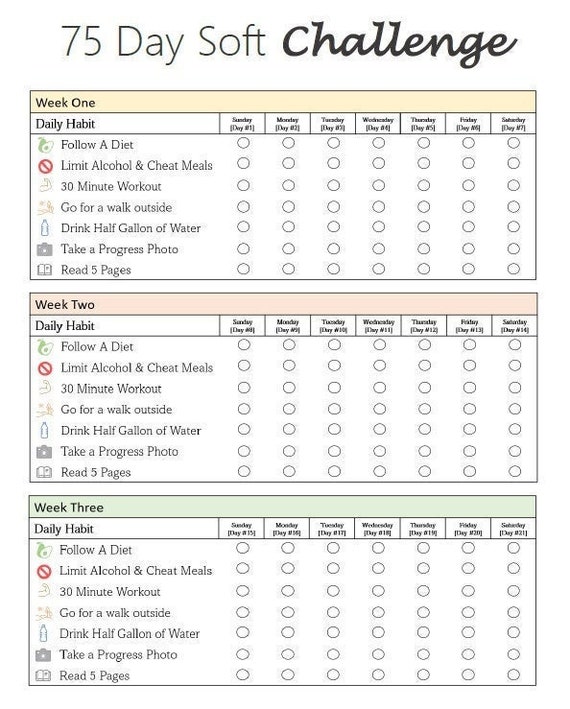 75 Soft Challenge Tracker With Meal Planner Data Sheet Etsy