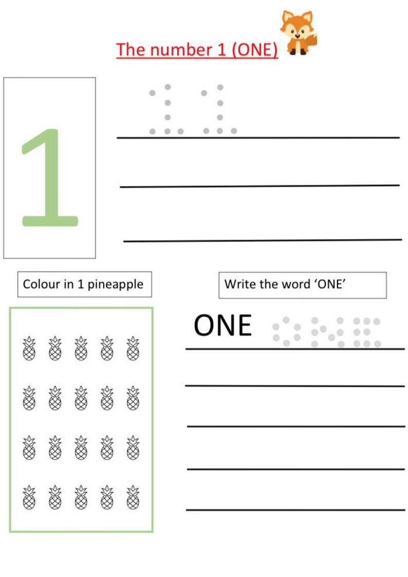 The Number 1 Worksheet for Children - Etsy