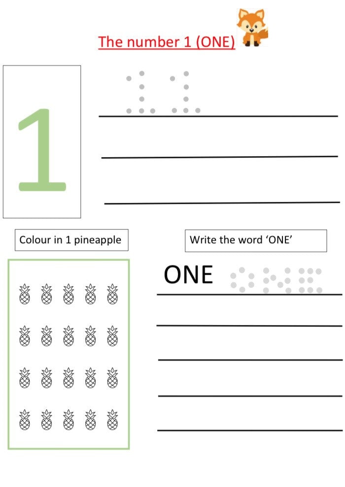 The Number 1 Worksheet for Children - Etsy