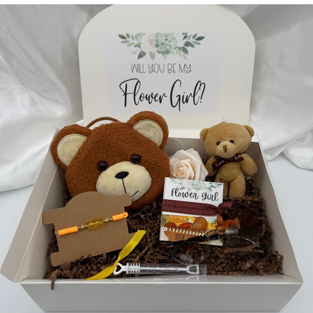 Teddy Bear Flower Girl Proposal Box, Gift for Wedding Party, Proposal ...