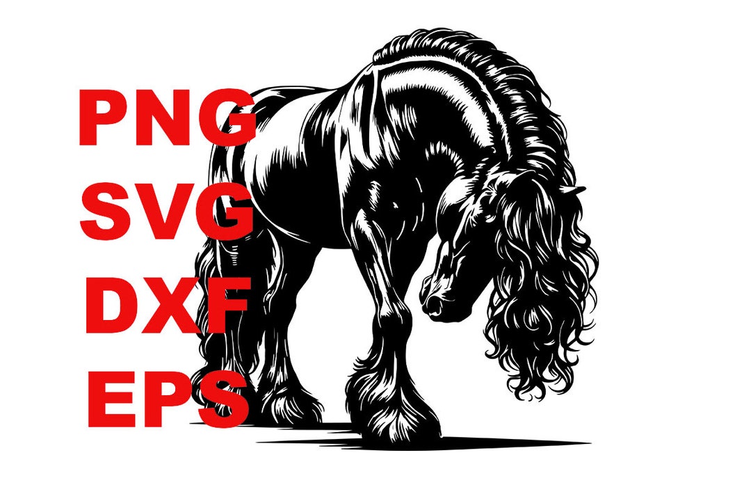 Friesian Horse Bowed Neck Flowing Mane SVG PNG Clipart Friesian Mom ...