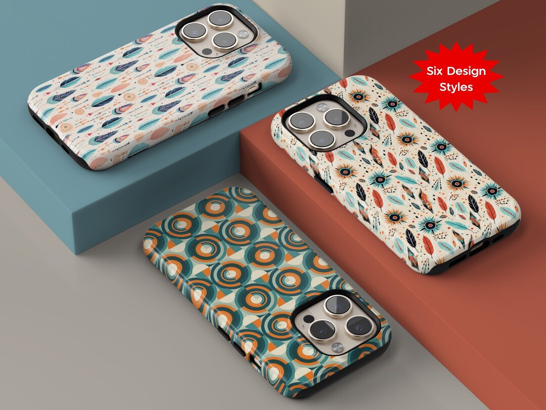 Retro & Botanical Phone Cases Geometric Circles, Bohemian Feathers, and ...