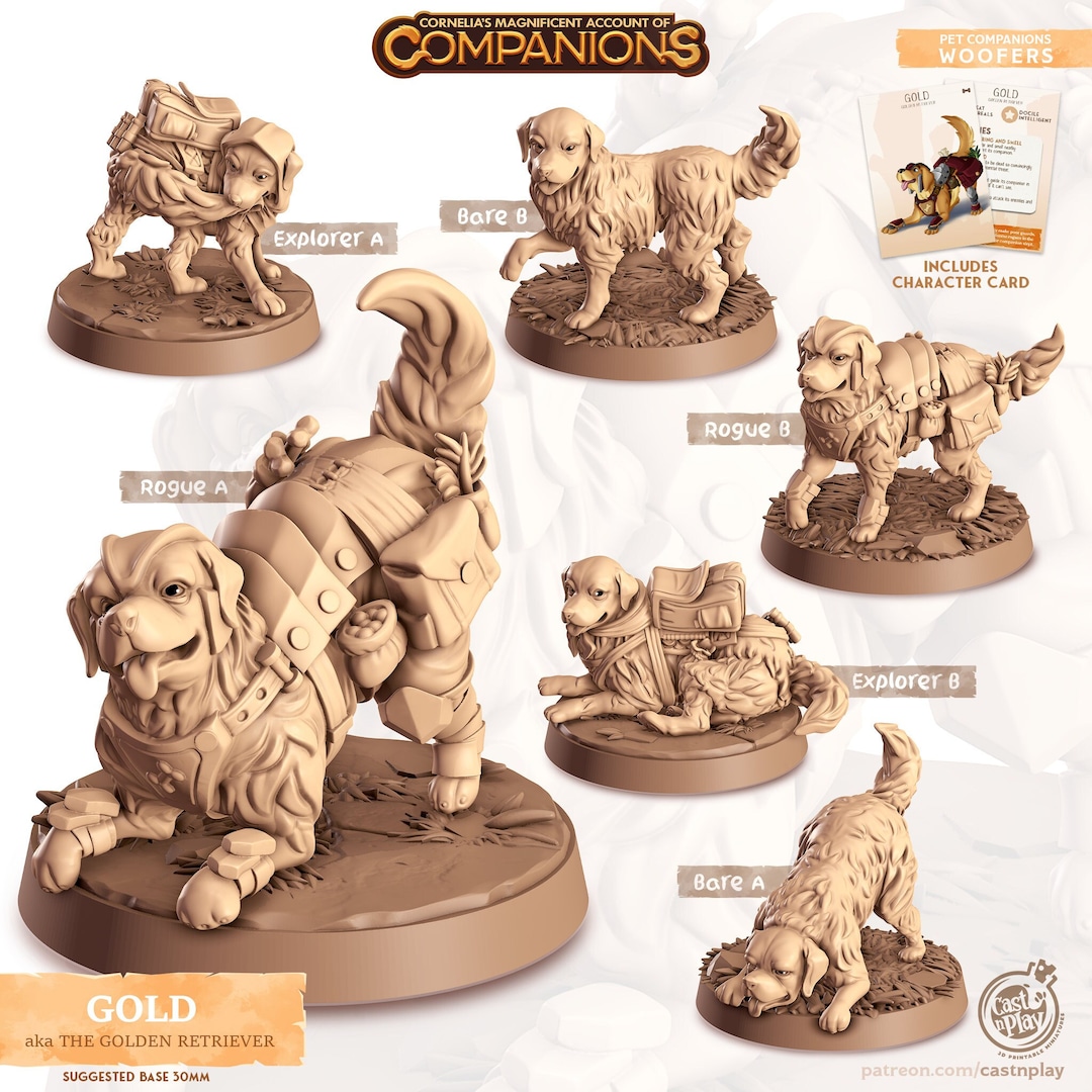 Gold - Golden Retriever Animal Companion Miniature | Cast N Play - 3D ...