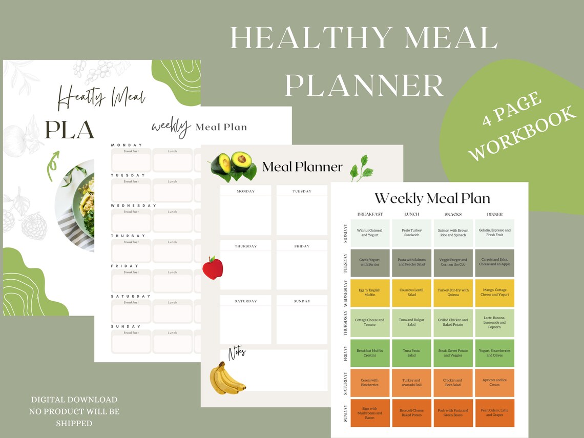 Healthy Meal Planner Printable Weekly Meal Planner Monthly - Etsy
