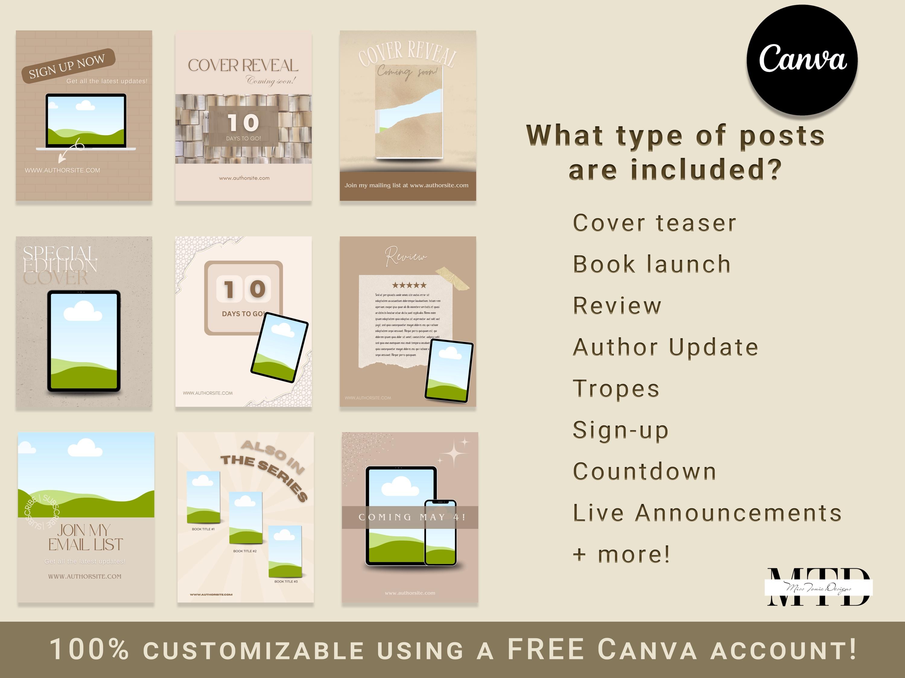 Canva Author Instagram Post Templates: Book Promotion on Canva (60 ...