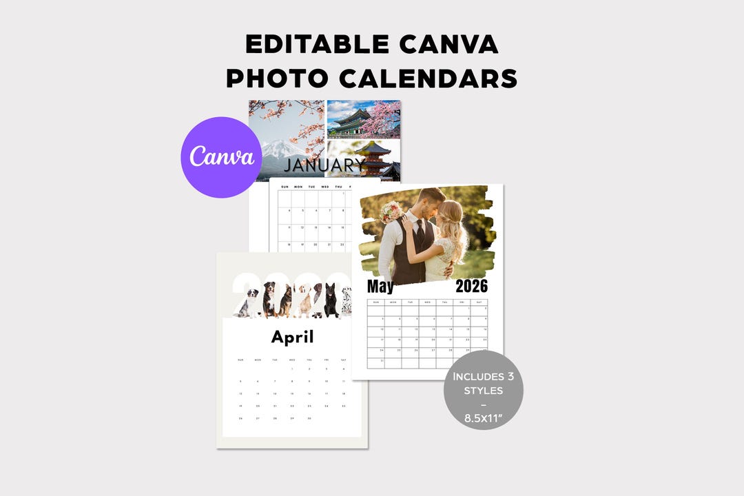 Editable Canva Photo Calendars – Letter Size (8.5" X 11"), 3 Styles ...
