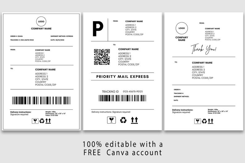 Editable Shipping Label Templates: Small Business Packaging - 4x6 ...