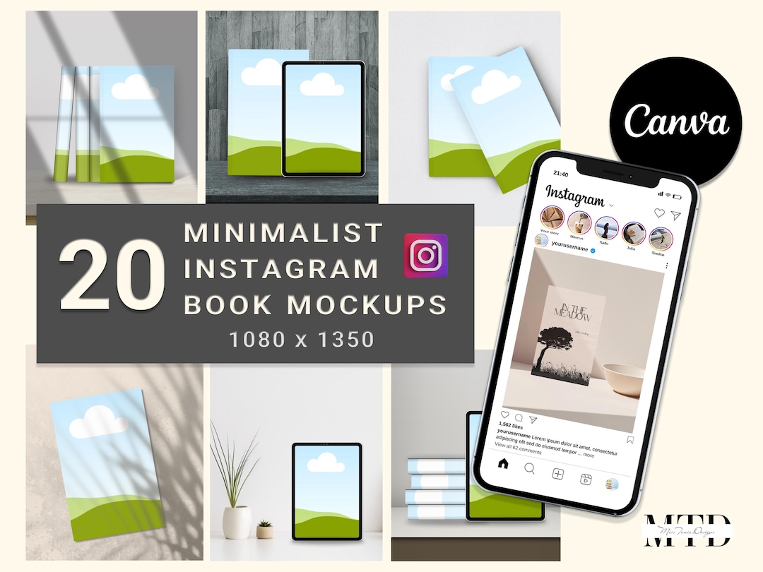 Canva Editable Book Mockup Template: Minimalist Instagram Posts (PDF ...