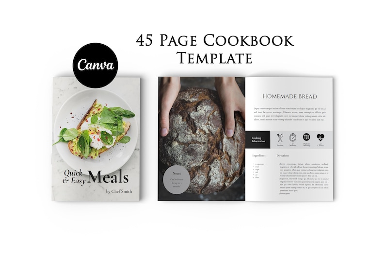 Cookbook Template, Editable Canva Recipe Book, Printable Cookbook ...