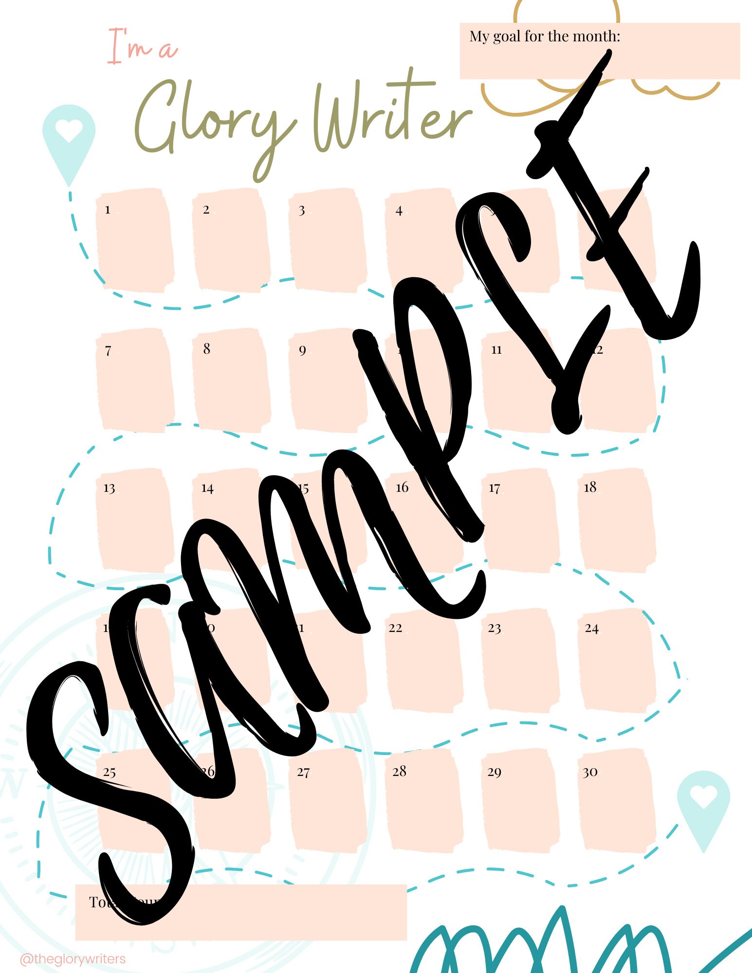 30 Day Writing Tracker, Word Tracker, Goal Tracker for Writers and ...