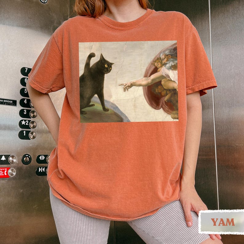 Cat Swatting God, Creation of Adam Cat God Creation of Adam Meme Shirt ...