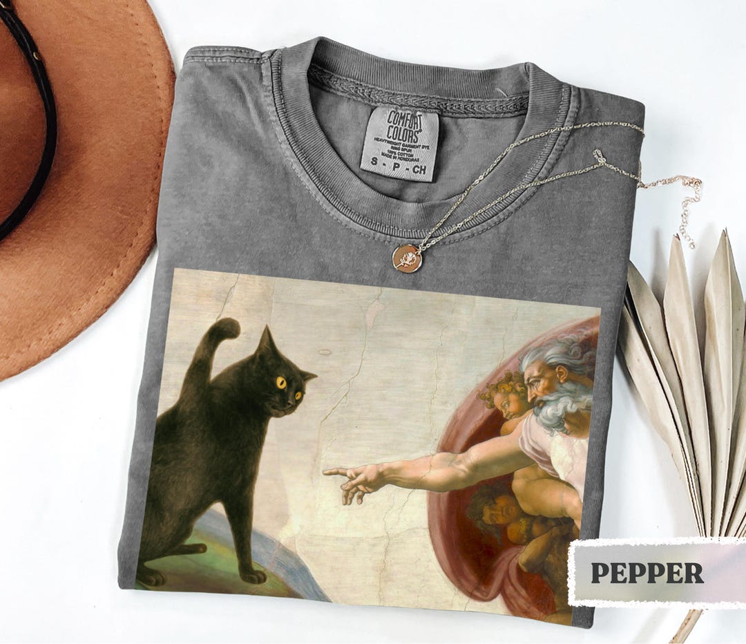 Cat Swatting God, Creation of Adam Cat God Creation of Adam Meme Shirt ...