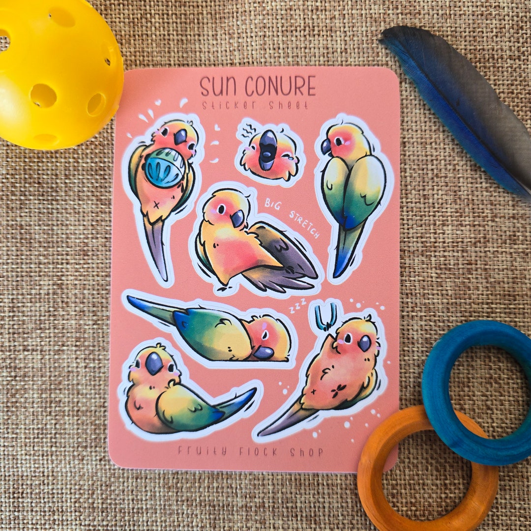 Sun Conure Sticker Sheet - Premium Matte Vinyl Sticker | Parakeet ...