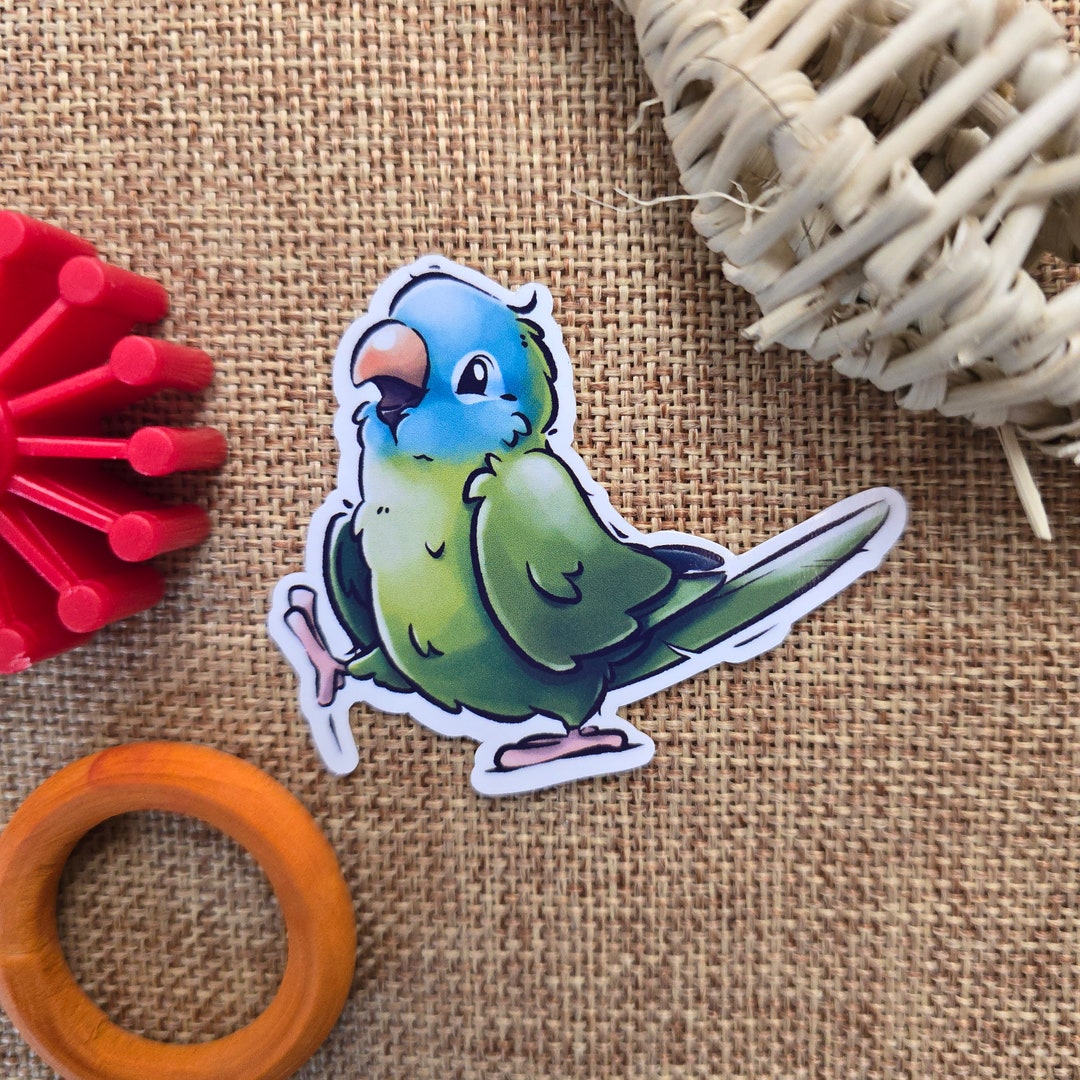 Blue Crowned Conure - Premium Waterproof Die Cut Vinyl Sticker | Cute ...