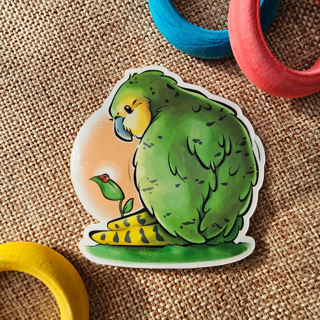 Kākāpō - Premium Waterproof Die Cut Vinyl Sticker | Cute Bird Sticker ...