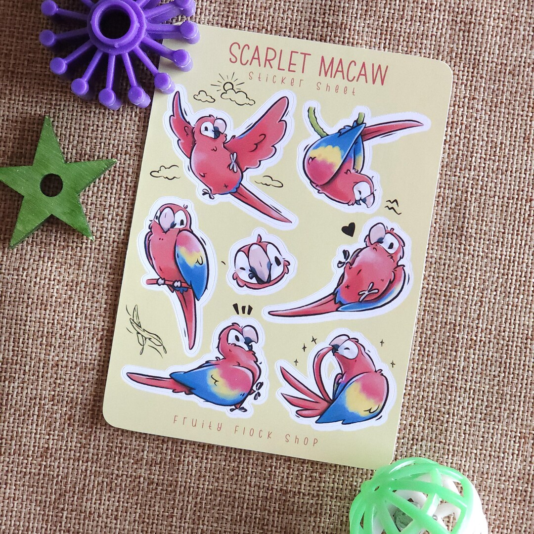 Scarlet Macaw Sticker Sheet - Premium Matte Vinyl Sticker | Large ...