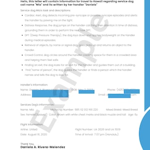 Customizable Service Dog Flight Letter Template Digital Print Email - Etsy