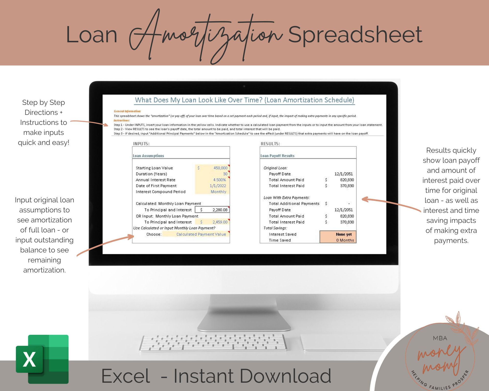 Loan Payoff Spreadsheet for Excel | Amortization Schedule | Repayment ...